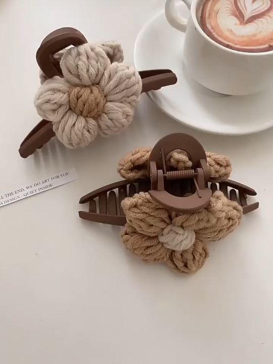 Tiramisu~ins wool flower clip large elegant hair clip women's back of ...