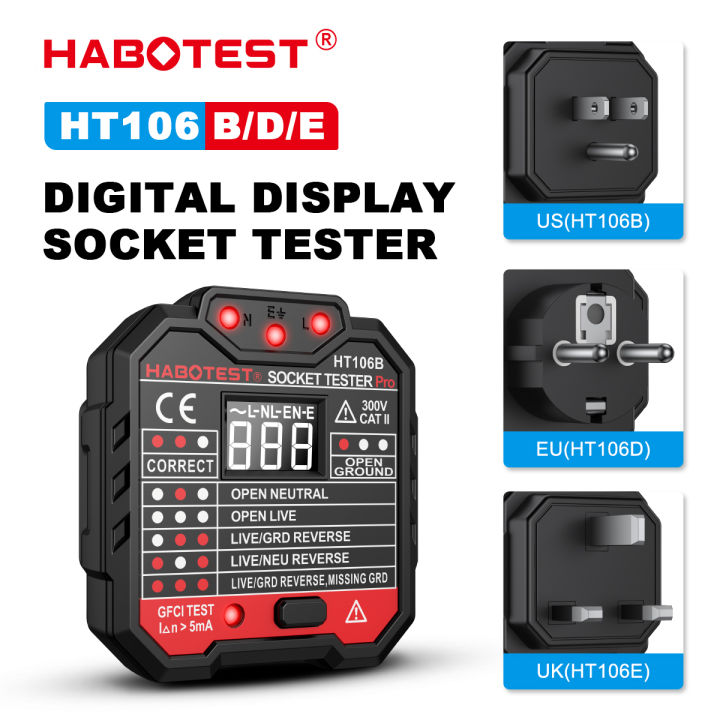 HABOTEST HT106 GFCI Electric Socket Tester Electric Leakage Test ...