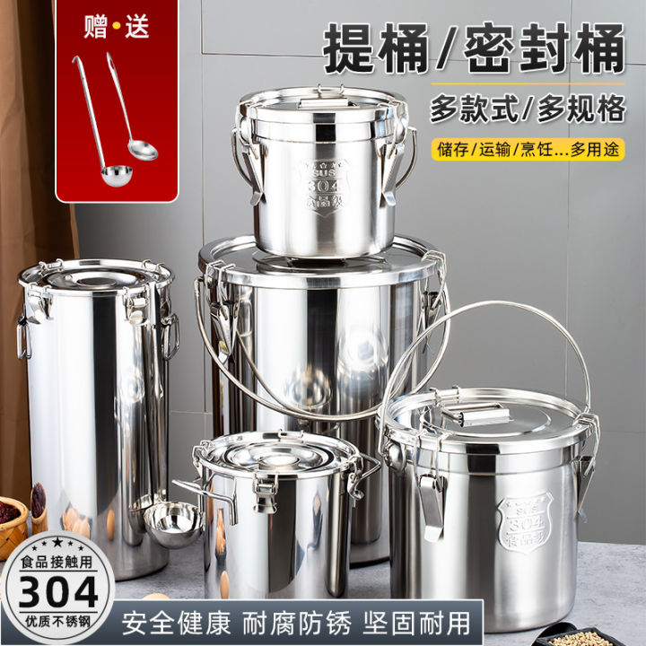 Sealed 304 Stainless Steel Food Bucket Anti-leak Soup Bucket Kitchen ...