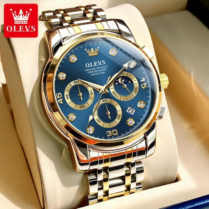 OLEVS 2024 ใหม่แท้นาฬิกากันน้ำส่องสว่างแฟชั่นหรูหรามัลติฟังก์ชั่ปฏิทินหน้าปัดเพชรนาฬิกาสแตนเลส ...