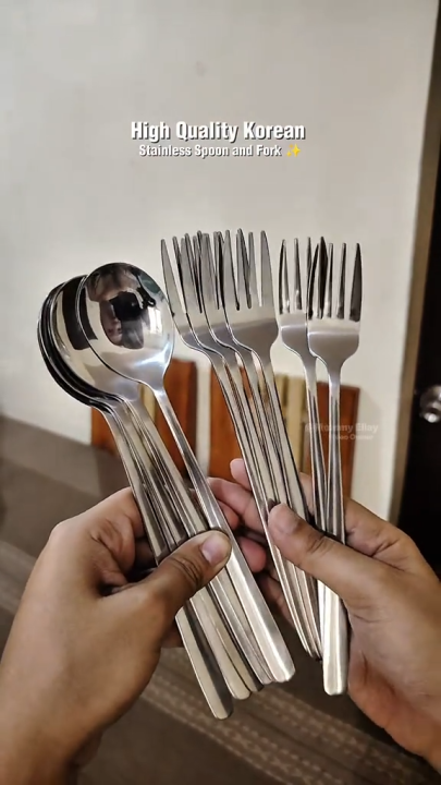 12PC Stainless Steel Spoon and Fork Set Korean Style Cutlery Dinnerware ...