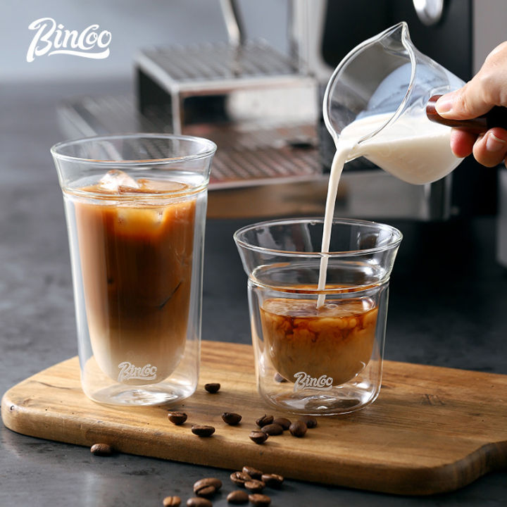 BINCOO กระจกฉนวนอัดด้วยมือแก้วกาแฟสองชั้นถ้วยชาเอสเปรสโซ่แก้วกาแฟอเมริกันเย็นสำหรับใช้ในบ้านและ ...