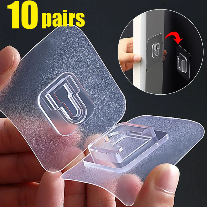 10 Pairs Double-Sided Adhesive Wall Hooks Hanger Strong Suction Cup ...