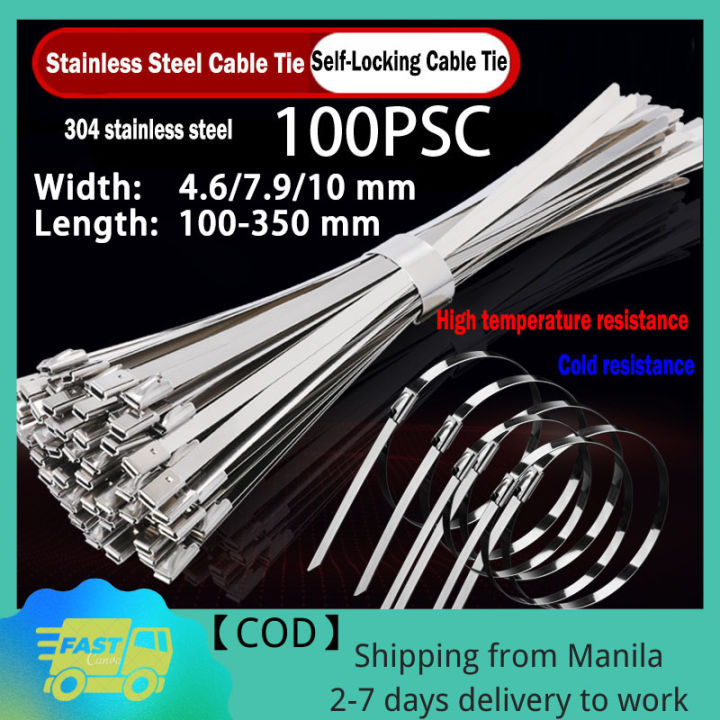 100PCS Stainless Steel Cable Tie Multi-Purpose Heavy Duty Self-Locking ...