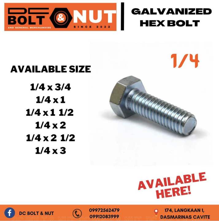 Galvanized Iron Hex Bolt 1/4 x 3/4mm to 3mm (Galvanized) GI Hex Bolt 1/ ...