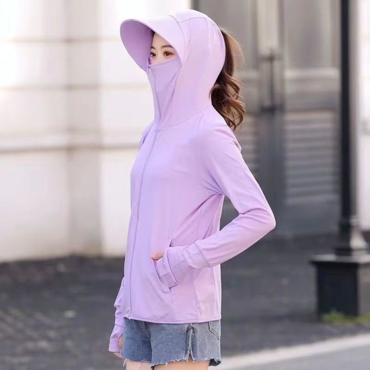 เสื้อโค้ทมีฮู้ดสำหรับผู้หญิง,เสื้อคลุมชุดกันแดดมีฮู้ดผ้าไหมน้ำแข็ง2024 UPF50สำหรับฤดูร้อน ...