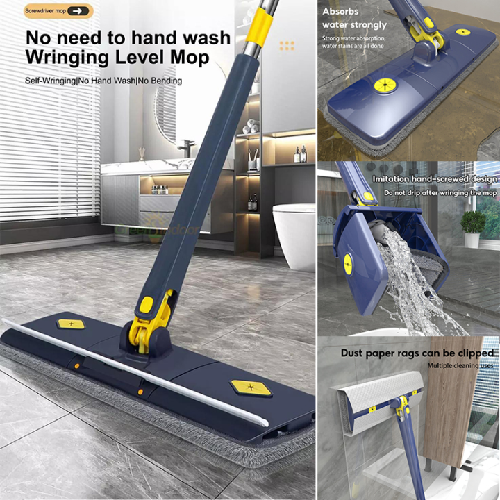 Flat Floor Mop Home Wet Dry Dust Mop 360° Rotable Square Wringer Mop ...