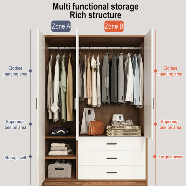 Wooden 3 Doors White Multi-Functional Wardrobe Clothes Storage Cabinet ...