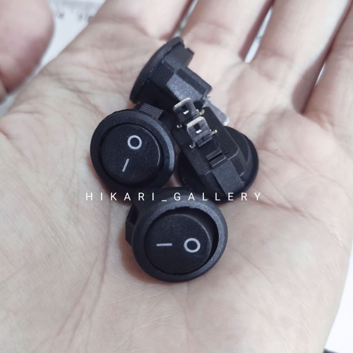 Saklar Mini Bulat 2pin Diameter 15mm / Rocker Switch Mini Bulat Hitam 2 ...