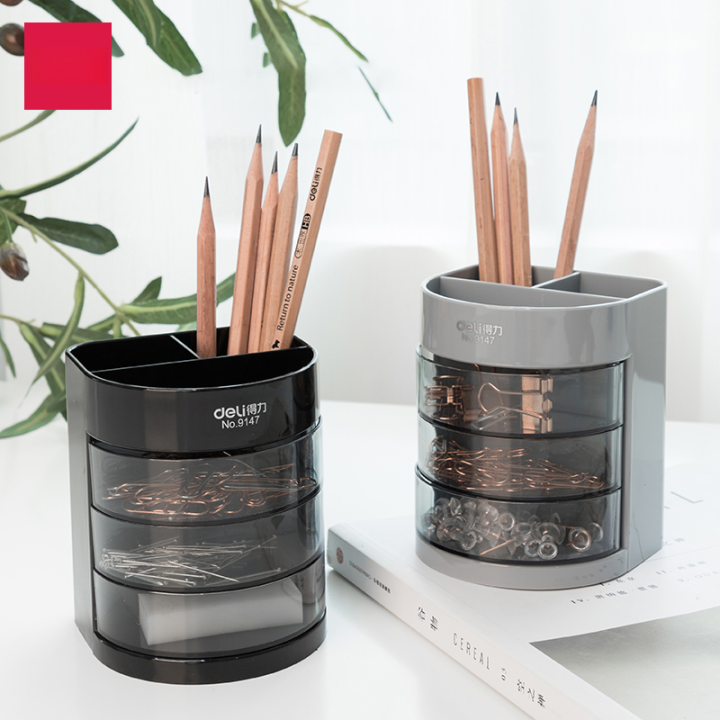 Deli Transparent Pen Container Office Business Plastic Creative Storage ...