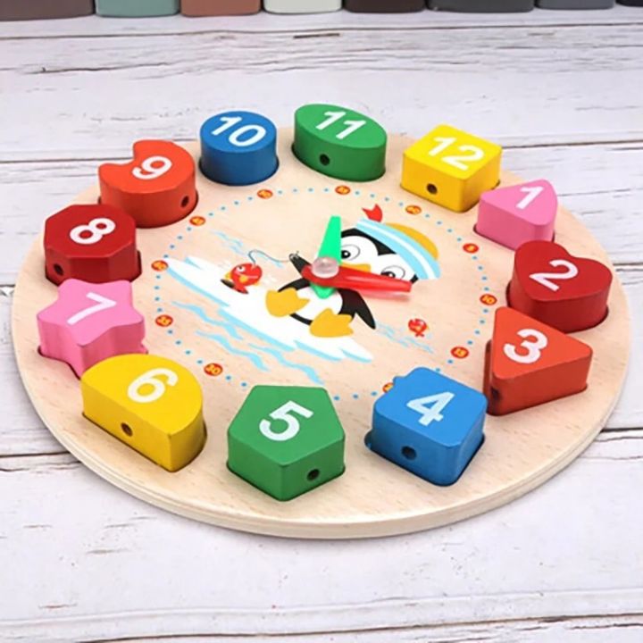 Wooden clock shapes sorter and lacing toy | Lazada PH