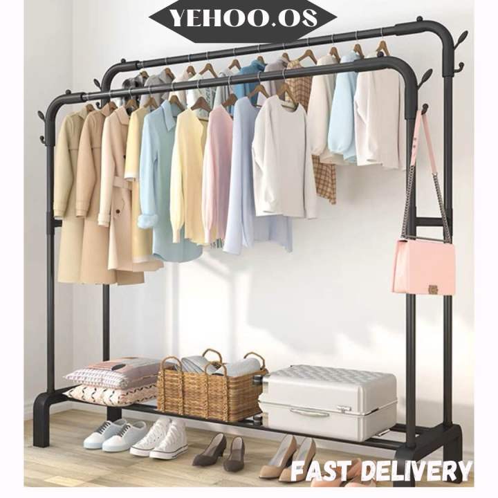 135cm Double pole with hook Strong Steel Structure Laundry Rack Cloth ...