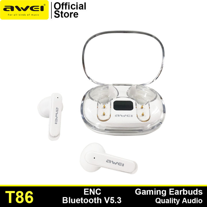 Awei T86 ENC Wireless Gaming Bluetooth 5.3 Earphone Long Battery Life Noise Cancellation Hi-Fi ...
