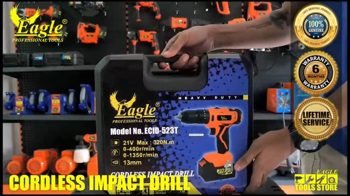 Original Heavy Duty Cordless Impact Drill Eagle Professional Tools 21V With Battery and Charger ...