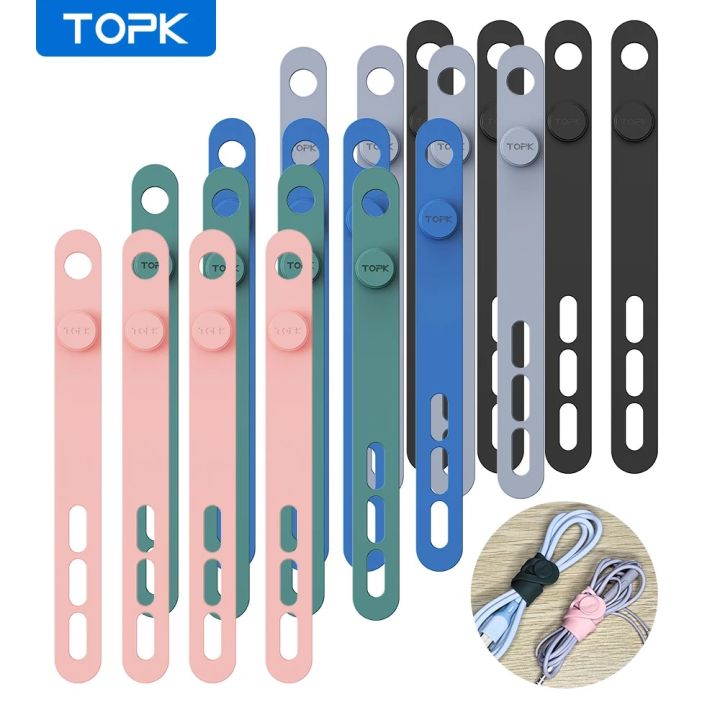 TOPK Silicone Cable Ties Assorted Color Reusable Heavy Duty Cable ...