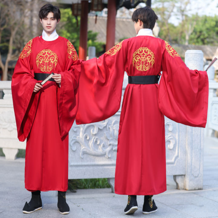 Men's Tang Dynasty round Neck Hanfu Robe Authentic Traditional Chinese ...