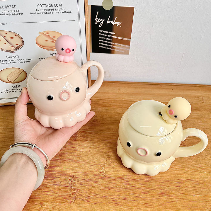 Cute Ceramic Octopus Mug with Lid And Spoon Creative Water Cup Gift for ...