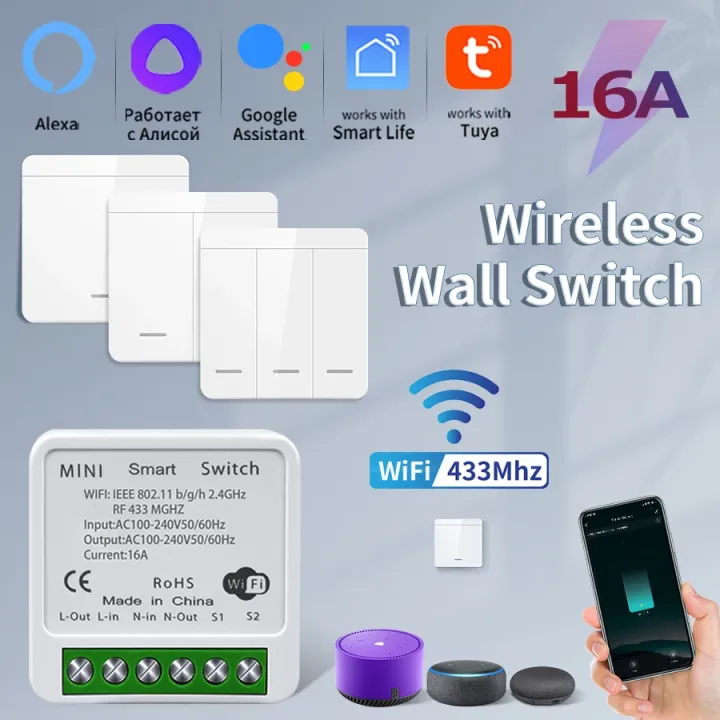 Tuya WiFi Smart Light Switch Wireless RF 433mhz Push Button Wall Switch ...