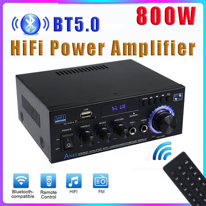 AK35/AK45 800W Home Power Amplifier 2 Channel Bluetooth 5.0 Mini Hifi ...