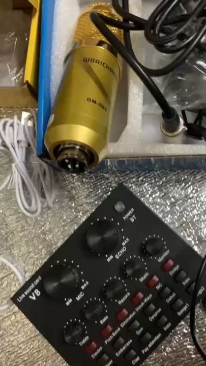 Combo 5 món Bộ mic hát thu âm livestream soundcard V8 và mic Bm900 có ...