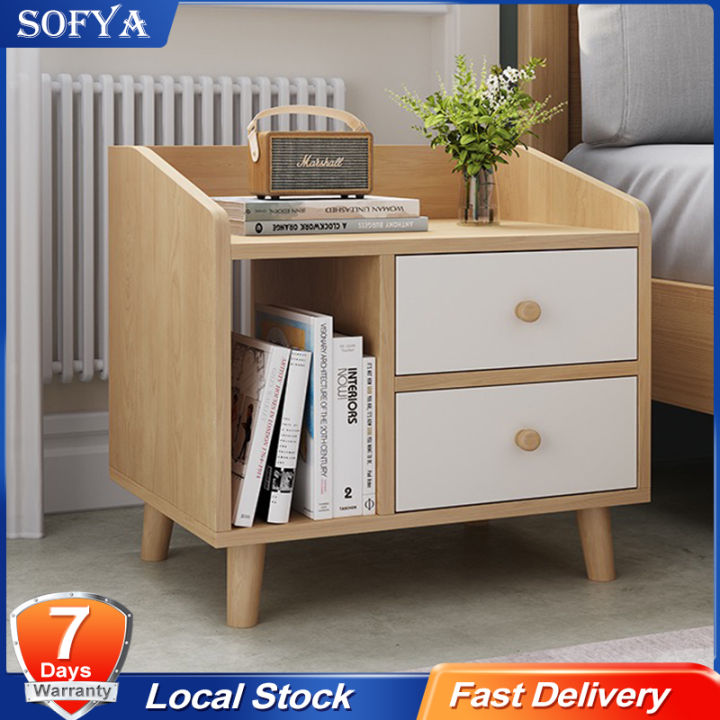 Sofya Bedside Table Drawer Cabinet Storage Bedroom Side Table Nordic Modern Kabinet Tepi Sisi ...