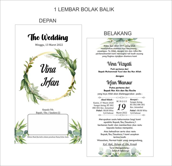 100 Pcs Undangan Pernikahan 1 Lembar Bolak balik Murah | Lazada Indonesia