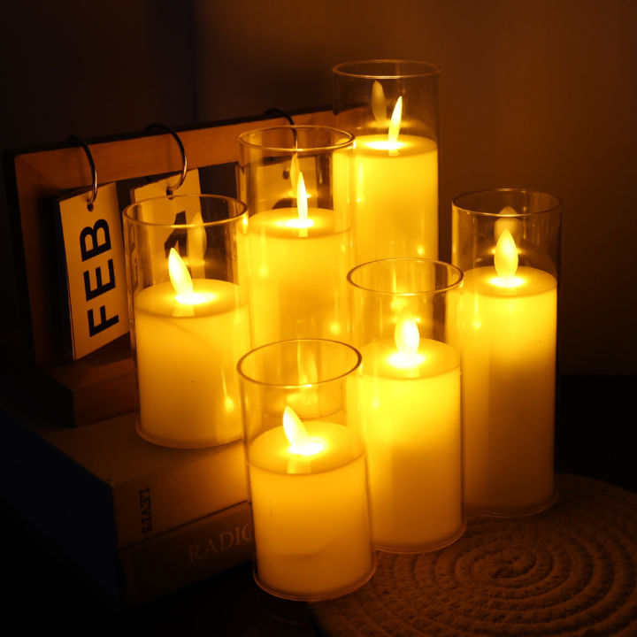 LED Flameless Electric Candles Lamp Acrylic Glass Battery Flickering ...