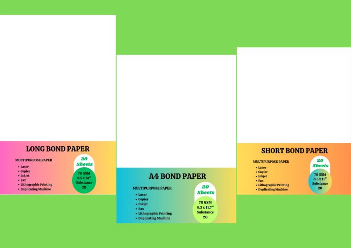 Bond Paper Long, A4, Short 20 Sheets per pack (70 GSM) substance 20 ...