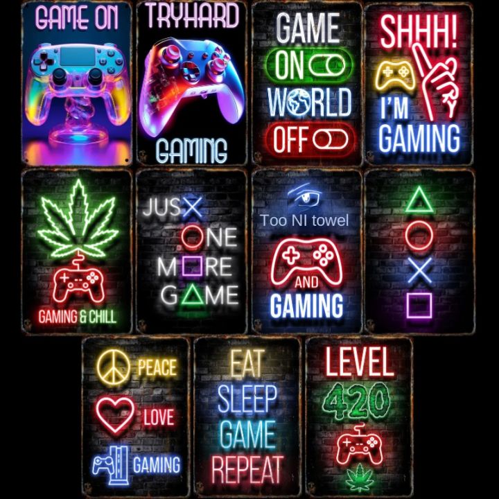 Neon Gaming Gamer Metal Poster Signage Tin Painting Vintage Plaque ...