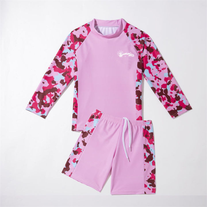 Kids' Rash Guard Swimwear Set - Long Sleeve + Swim Shorts, Quick-Dry ...