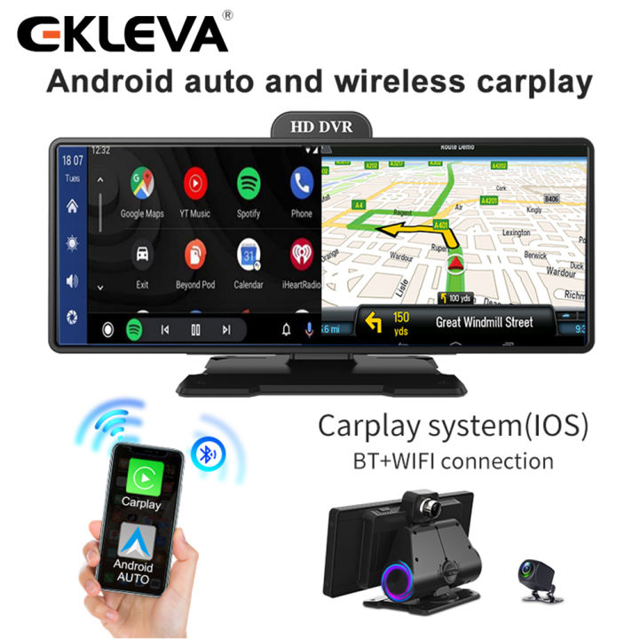 EKLEVA 10.26" 4K Car DVR Wireless CarPlay Android Auto WiFi AUX Dash ...