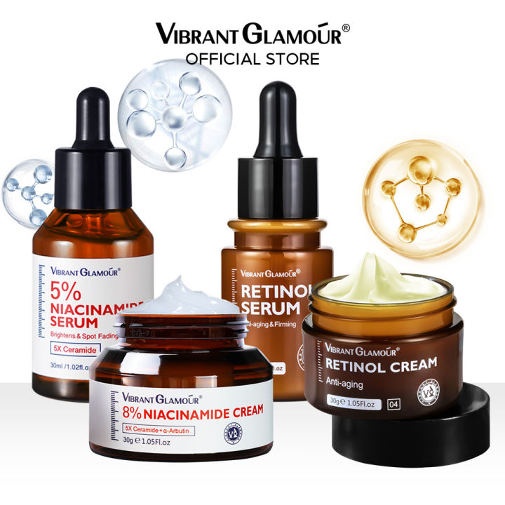 VIBRANT GLAMOUR Morning Niacinamide Night Retinol Set Brightening Anti ...