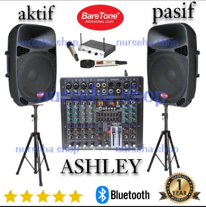 paket sound system speaker aktif pasif baretone 15 inch mic wireless Ashley original full set ...
