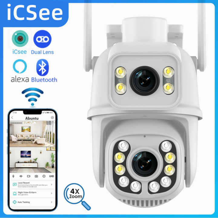iCSee 8MP 4K CCTV WiFi Camera Dual Lens Dual Screen PTZ IP Camera Ai ...