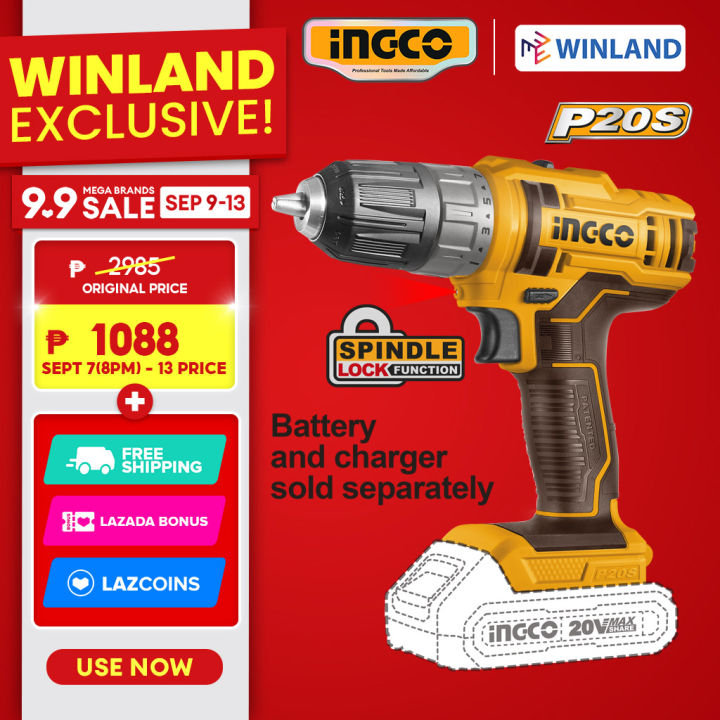 Ingco by Winland Brushless Motor Lithium-Ion Cordless Drill 20V P20S ...