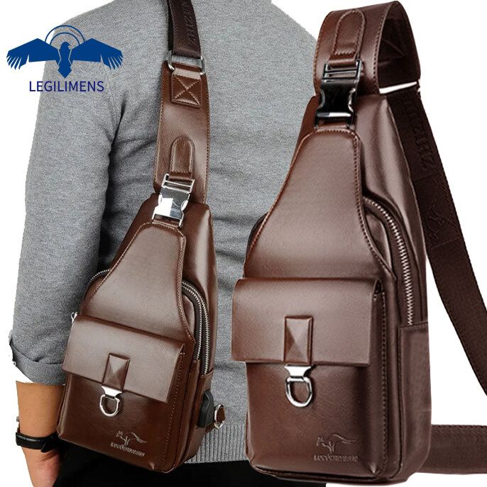 LEGILIMENS Men's Chest Bag Fashion Casual Leather Bag Shoulder Bag ...
