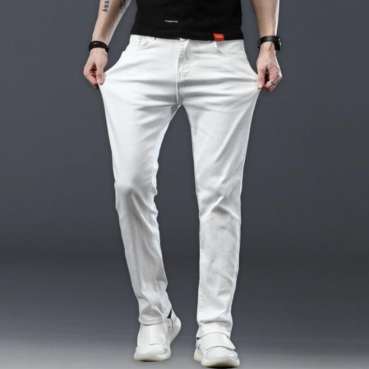 Summer White Jeans Men's Straight Loose High-end Light Color Stretch ...