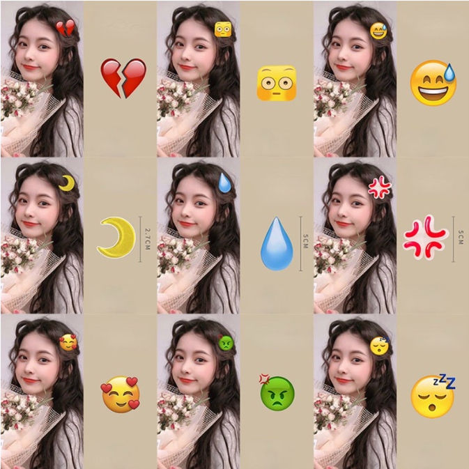 F.six👍Funny Expression Pack Hairpin Water Drop Hair Clip Angry Emoji ...
