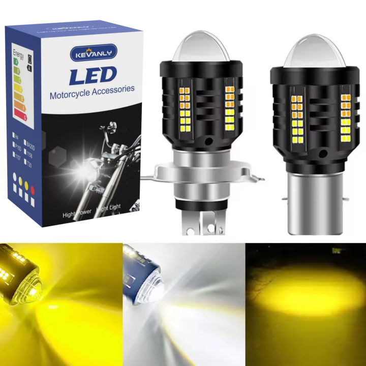 Lampu depan LED H4สำหรับรถจักรยานยนต์1ชิ้นหลอดไฟ BA20D H6สีขาวเหลือง Hi ...