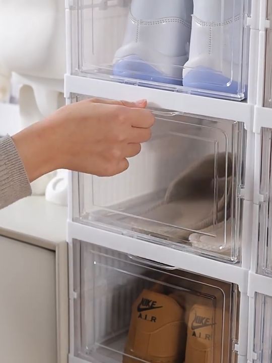 GOODY 10 Layers Foldable Stackable Shoe Box Rack Organizer Plastic Organizer Storage Case Set ...