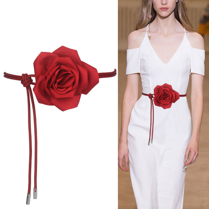 Handmade Floral Dance Celebration Belt Fashionable Versatile Dress Red ...