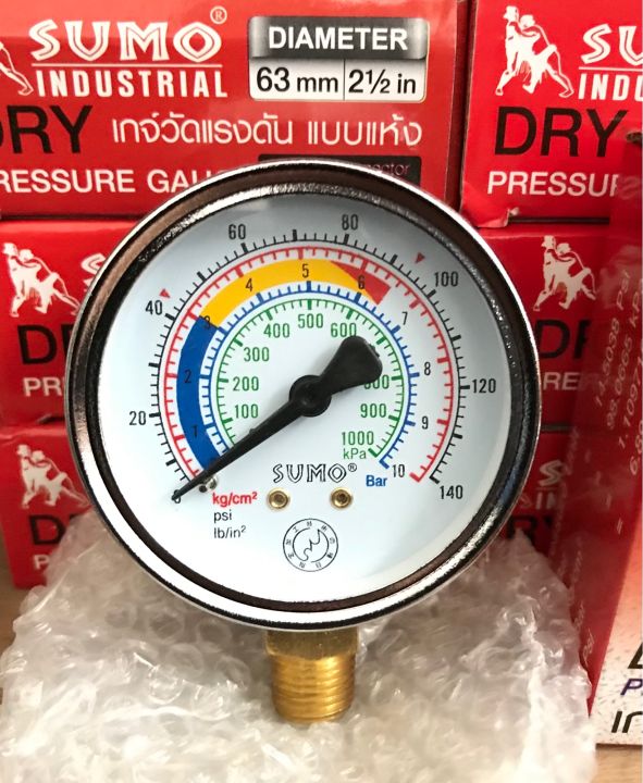 SUMO เกจวัดแรงดัน 10 Bar (140 PSI) ขนาดเกลียว 13 mm. ออกล่าง หน้าปัทม์ ...