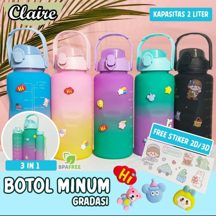 BOTOL MINUM VIRAL 3 UKURAN 2 LITER 1 LITER 500 ML DAN STICKER TEMPAT ...