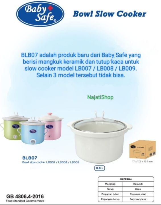 Baby Safe BLB07 Pot Keramik & Tutup Kaca Slow Cooker LB007 / LB008 ...