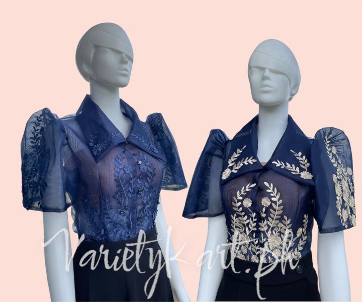 【The New】 Sports Collar Modern Filipiniana Lui Design Navy Blue | Lazada PH