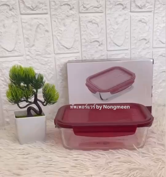 Tupperware Premier Glass 1L กล่องแก้วใสฝาสีแดง ภาชนะบรรจุอาหาร (1ใบ ...
