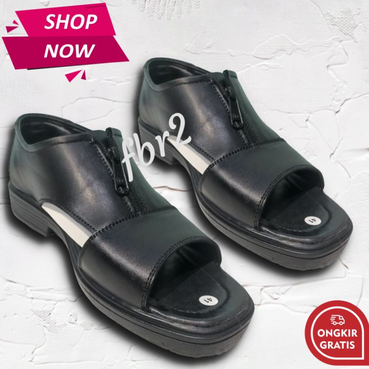 sepatu sandal pria kulit model resleting depan | Lazada Indonesia