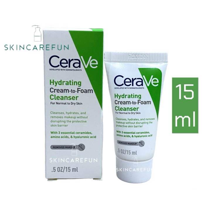 (แท้/พร้อมส่ง) ขนาดทดลอง CERAVE Hydrating Cream To Foam 15 ml. เซราวี ...