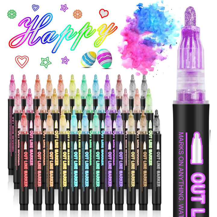 8/12/24/36 Colors Flash Marking Double Line Outline Pen Gel Pen ...