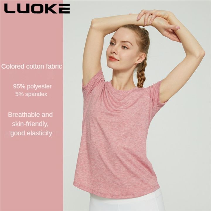 Luoke เสื้อโยคะใหม่แขนสั้นและชายเสื้อโค้งสำหรับผู้หญิงสำหรับใส่วิ่งกีฬา ...